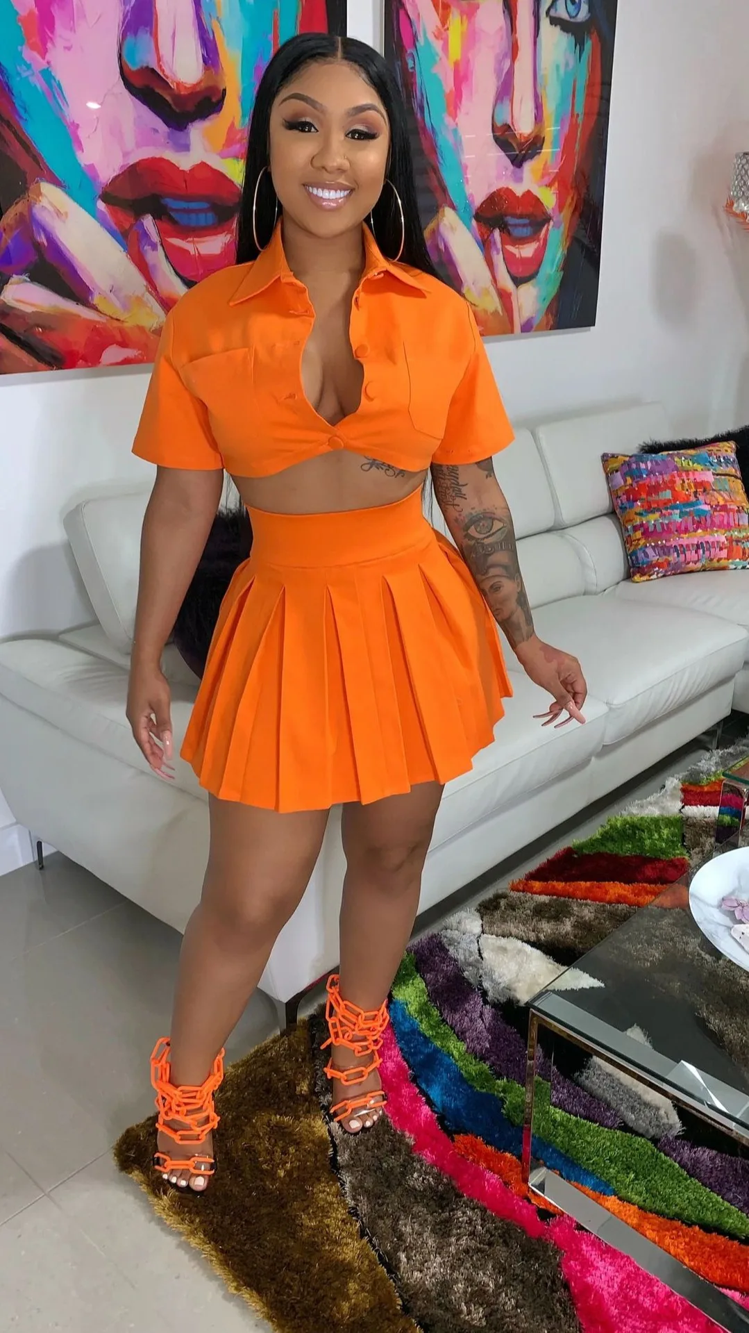 2022 Xs Size Solid Color Crop Top 2 Piece Set Summer Sexy Pleated Skirt ...