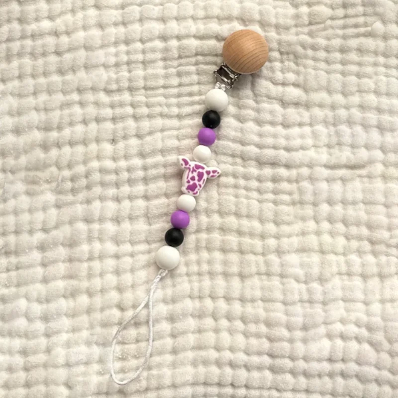 Western Cowboy Silicone Wood Beaded Pacifier Clip For Baby Gift Cute ...