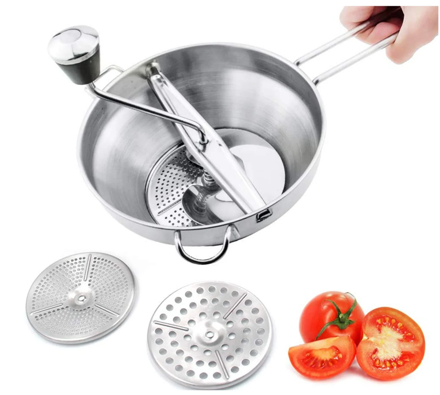Stainless Steel Food Mill With 3 Milling Discs Rotary Hand Crank Food ...