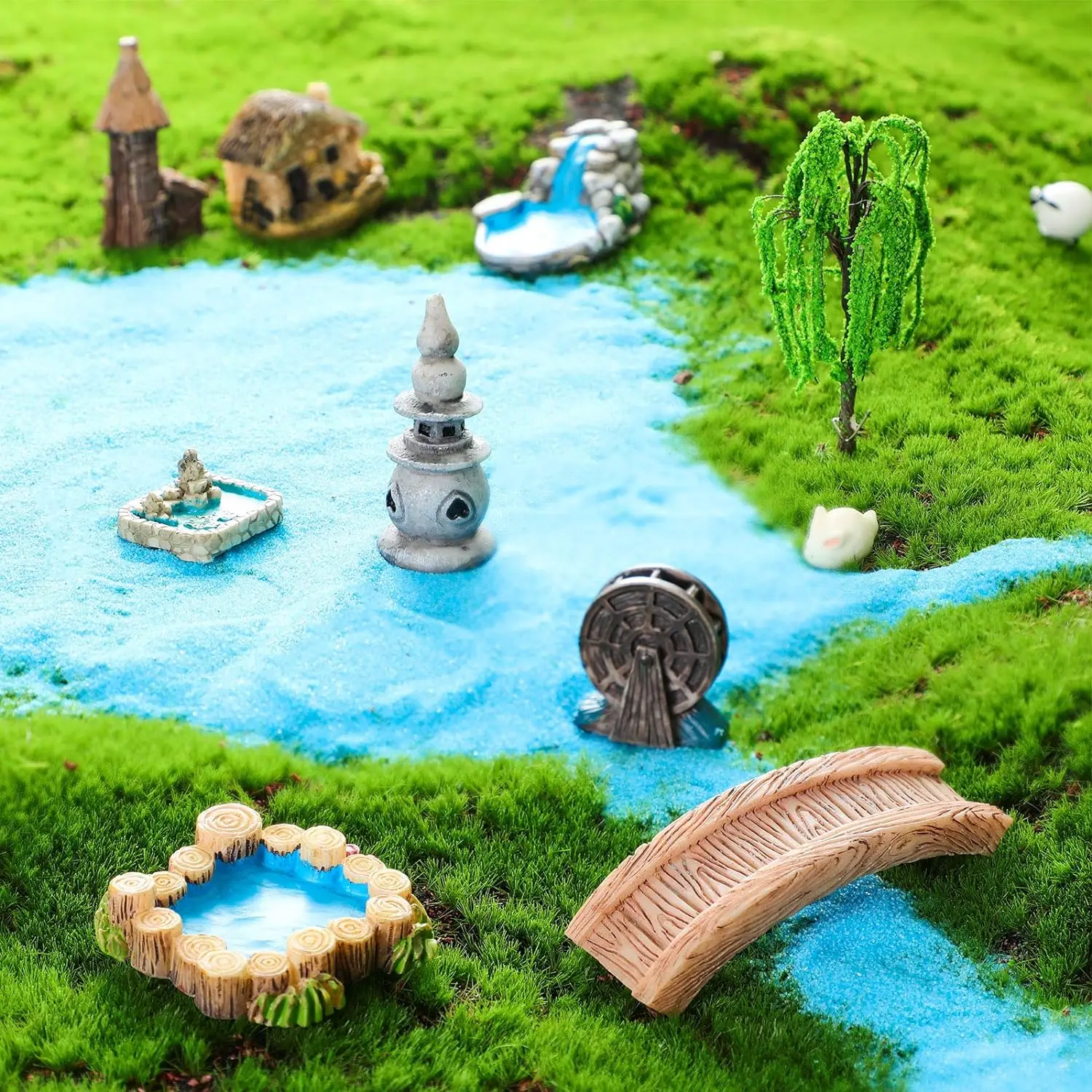 Garden Accessories Miniature Bridge Mini Lighthouse Water Well Bridge ...