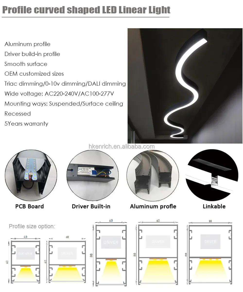 Continuous Led Curved Profile Light Extrusion Aluminum Led Pendant Ceiling Light For Gym - Buy ...