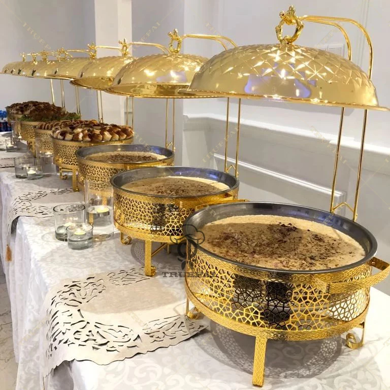Golden Chafing Dish Set for Wedding Catering | Round Buffet Food ...