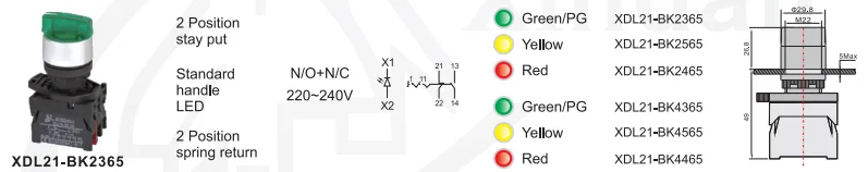 Xdl21-bk2365 Equipment 2 Position Maintained Latching Rotary Shell Led ...