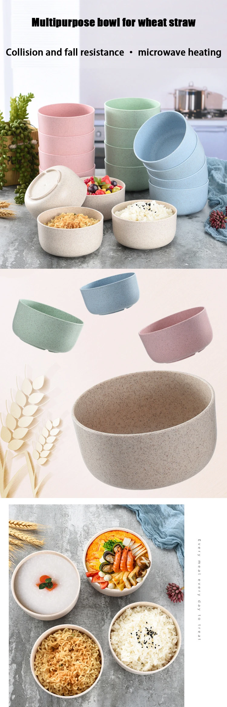 Environment Wheat Straw Bowl Friendly Biodegradable Wheat Color Soup ...