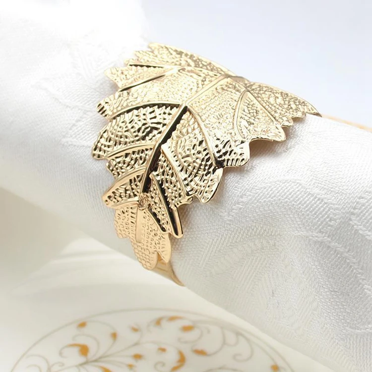 Luxury Napkin Rings - Elegant Gold & Silver Leaf Design