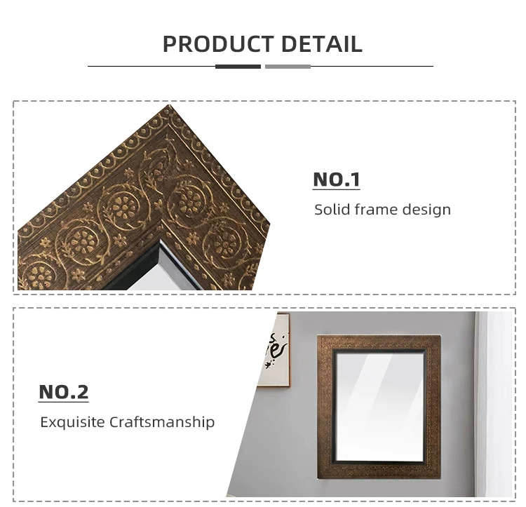 Retro Rectangular Plain Design Wall Mounted Mirror Frame Plastic For ...