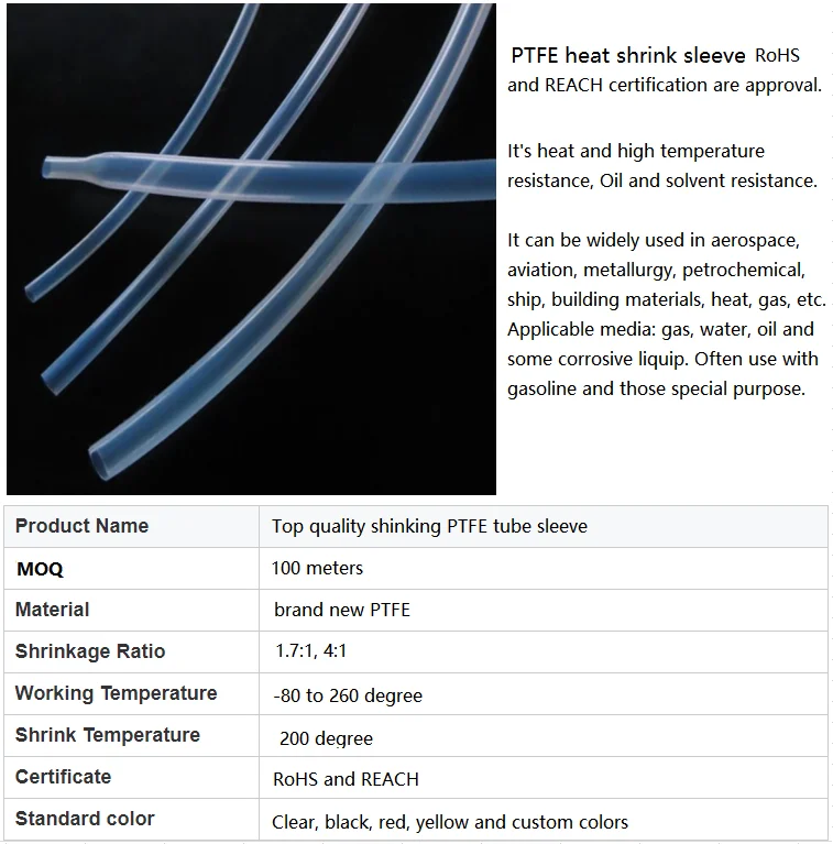High Temperature Medical Transparent Ptfe Heat Shrink Tube - Buy Ptfe ...