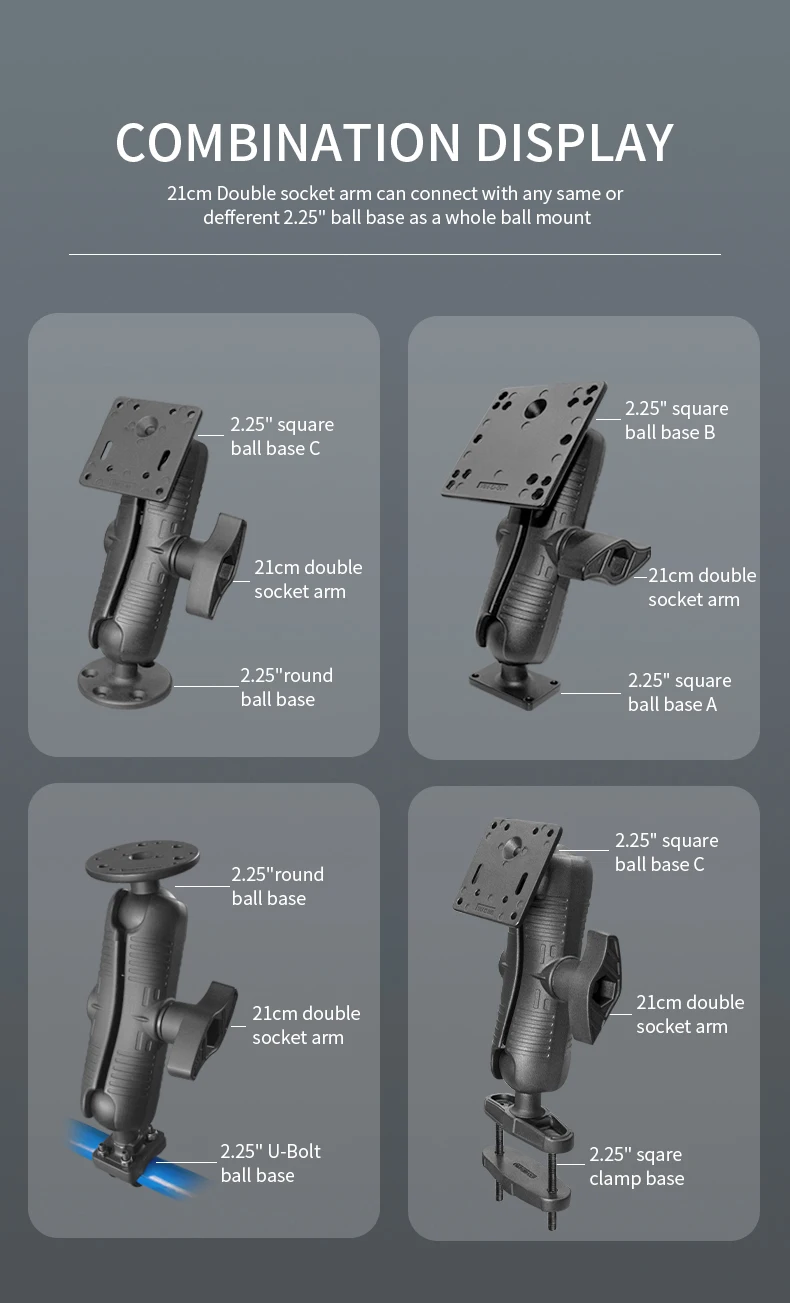2.25" D Sizes Largest Aluminium Double Socket Arm Vin-d-21 Marine Boat ...