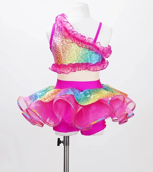 Shiny Sequin Two Piece Dance Leotard Stretch Polyester Latin Dance Wear ...
