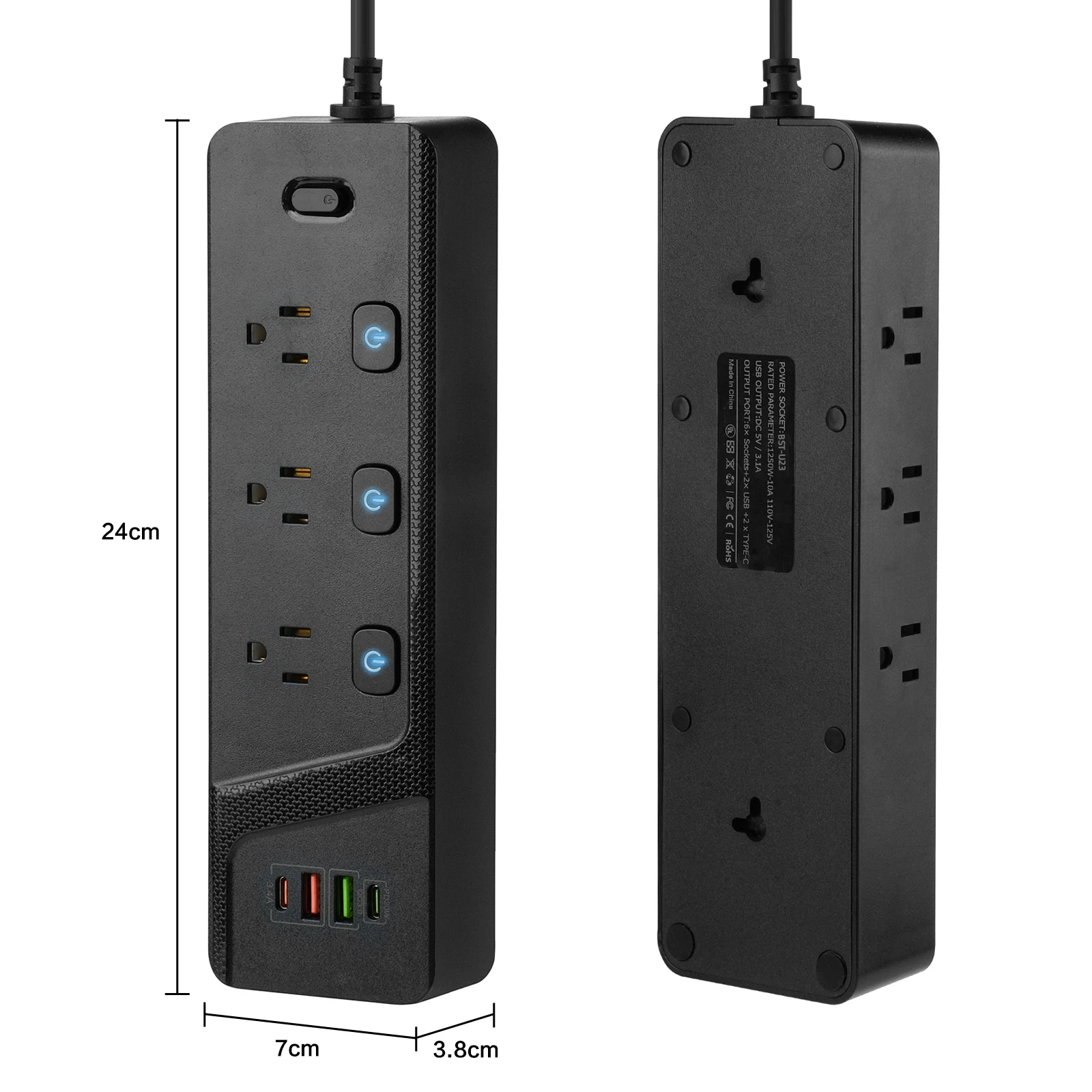 125v Us Power Strip Pd 20w+qc 3.0 Charger Plug Socket Power Strip Multi ...