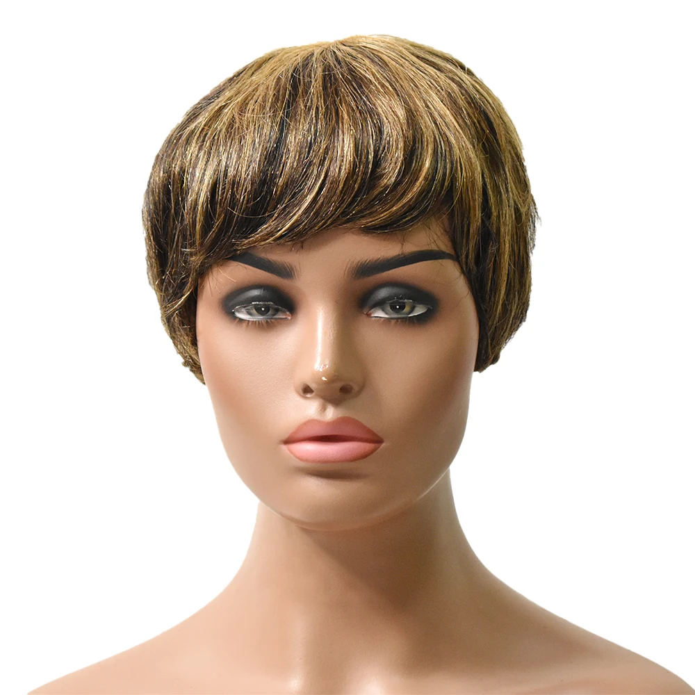 Free Sample Pixie Cut Wig Human Hair Curly Bob Short Machine Wig Pixie ...