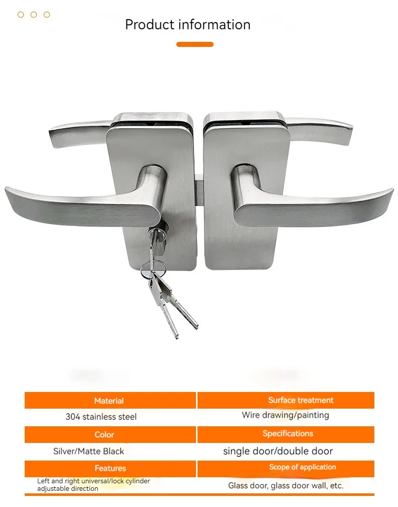 Factory Wholesale Glass Door Lock With Handle And Keys Silver Satin ...