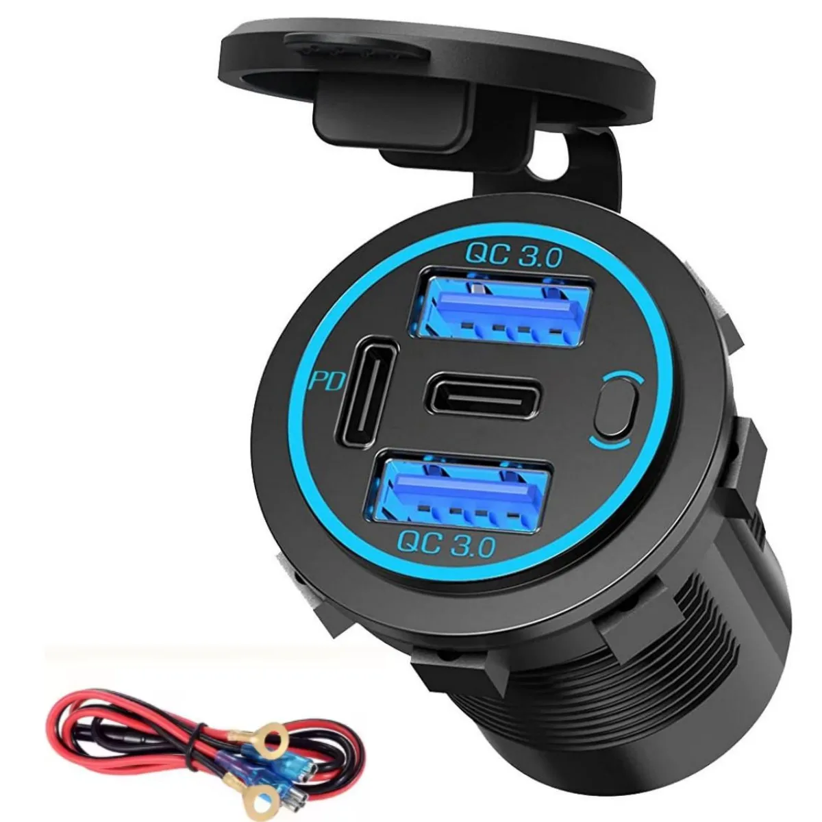 12V 90W 4-Port USB Charger PD 36W Dual QC 18W for Car Boat Marine Bus ...