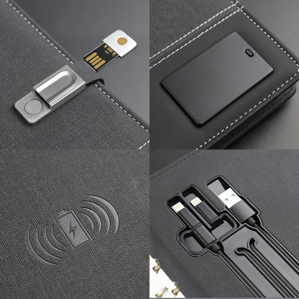 Custom A5 Pu Leather Charging Notebook With 8000 Mah Powerbank - Buy ...