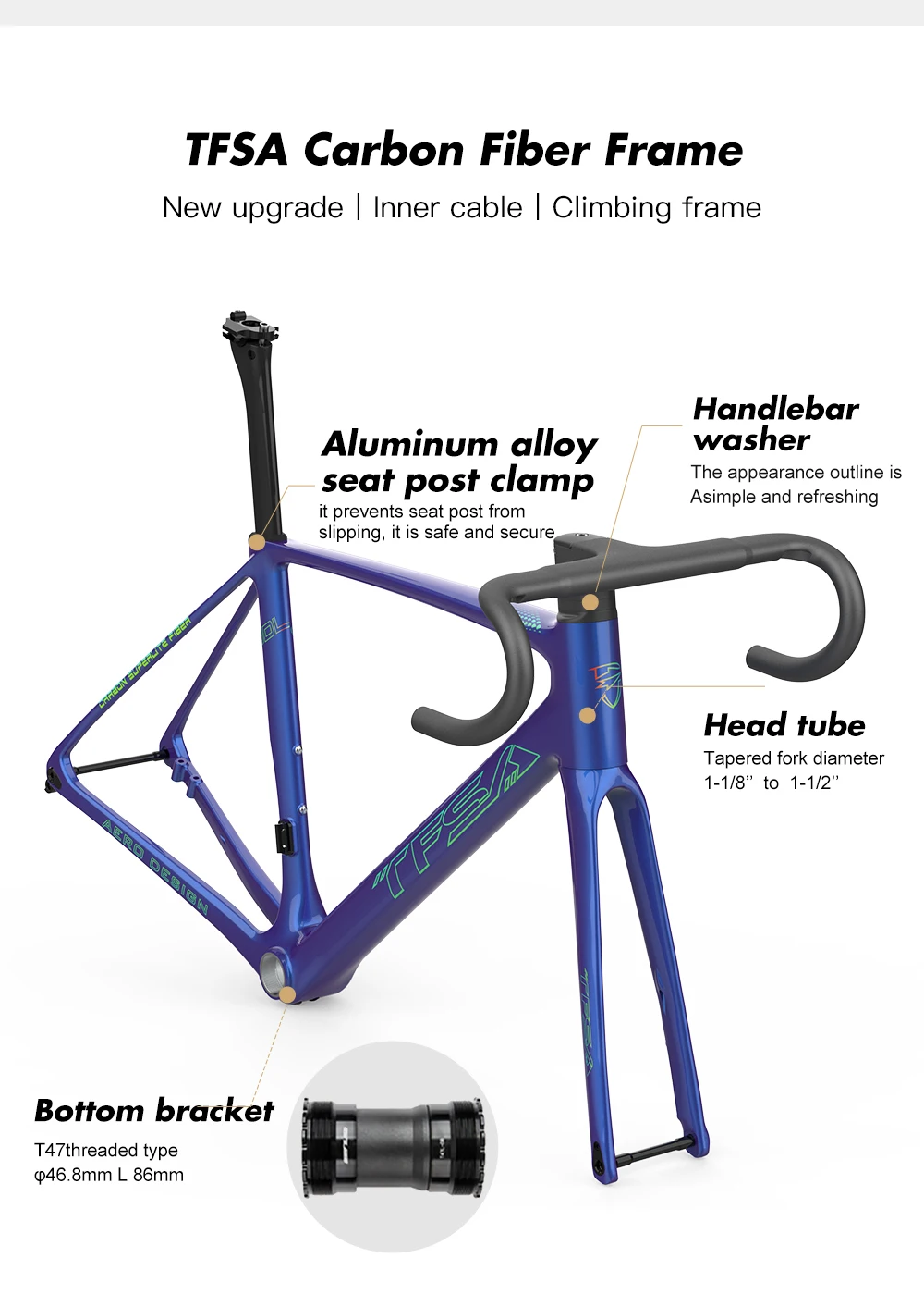 Tfsa Top Sell Classic Carbon Fiber Road Bike Disc Brake Frame 700c 23 ...