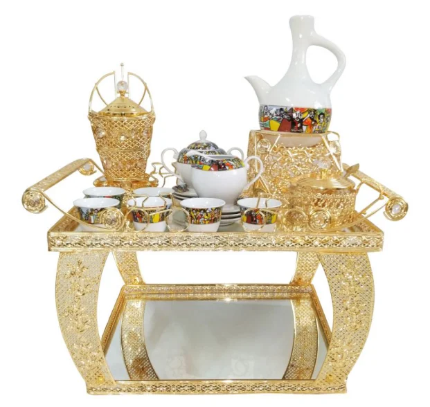 Ethiopian Eritrean Metal Rekebot Habesha Coffee Table Set