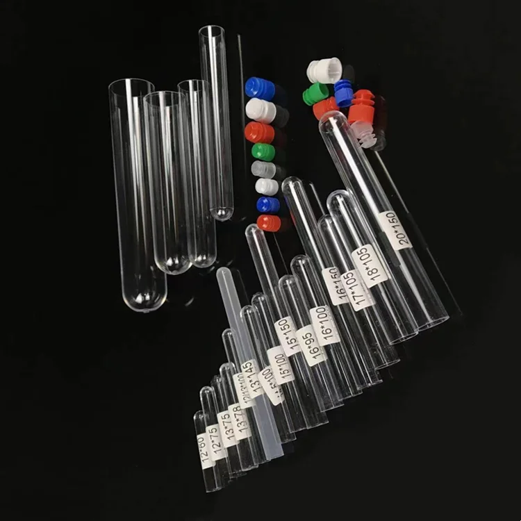 Laboratory 12x100mm Transparent Clear Plastic Test Tubes Vials With ...