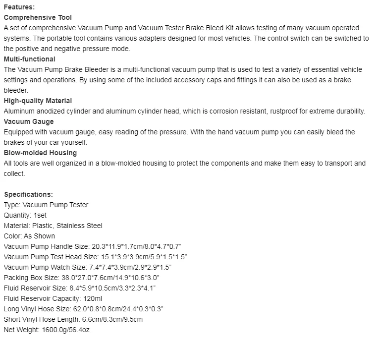 21pcs Automotive Vacuum Test Kit - Handheld Vacuum Pump Set