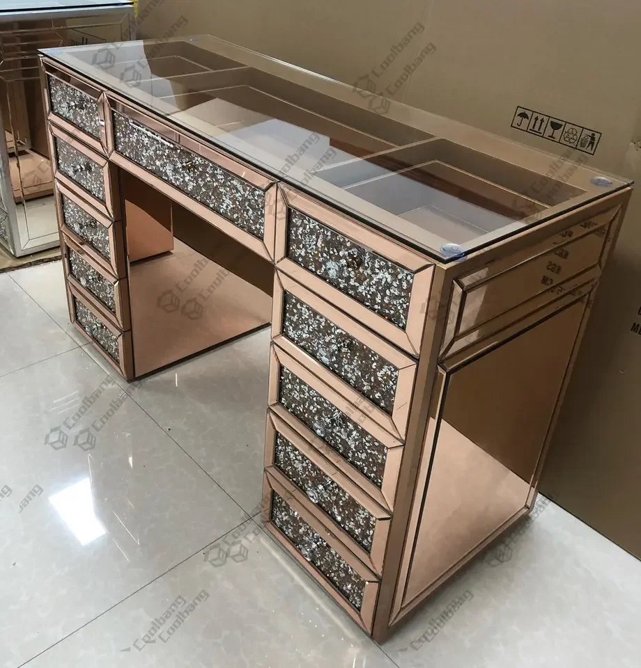 OEM/ODM Vanity Crushed Diamond Mirrored Makeup Dressing Table With ...