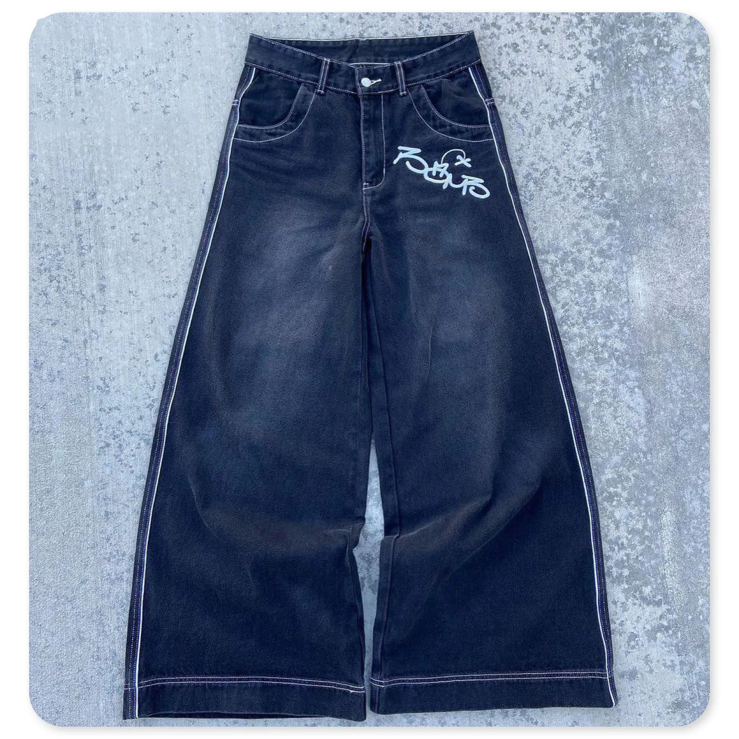 Custom Streetwear Logo Loose Wide Leg Denim Pant Twill Fabric ...