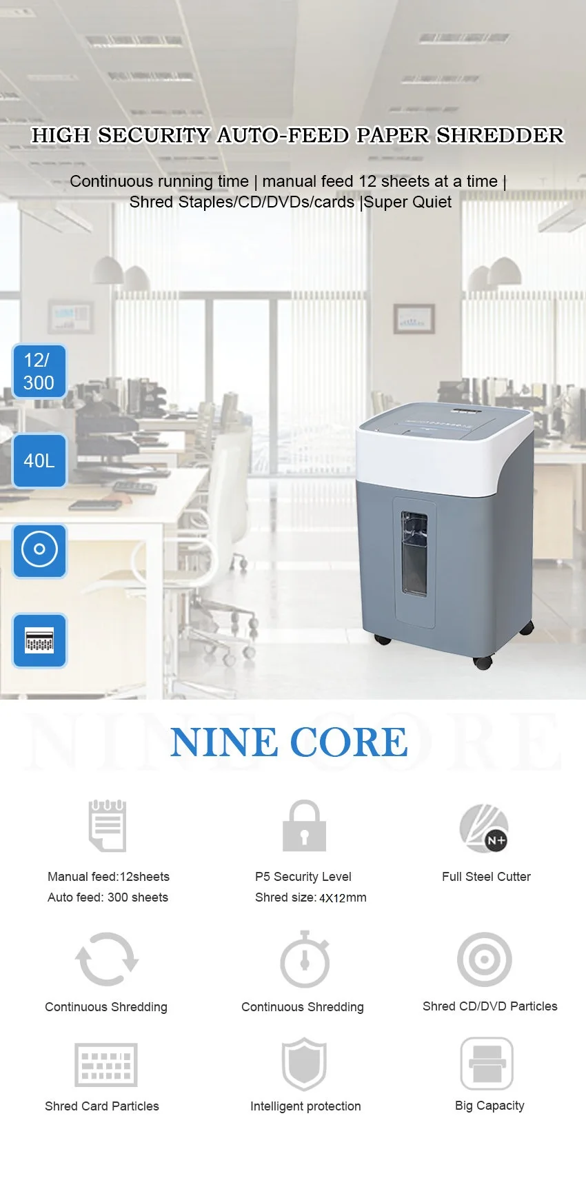 Efficient Paper Shredding - 40L Cross Cut Auto Feed Machine