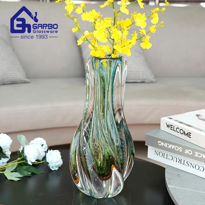 Luxury Handmade Colored Glaze Glass Flower Vase for Decor