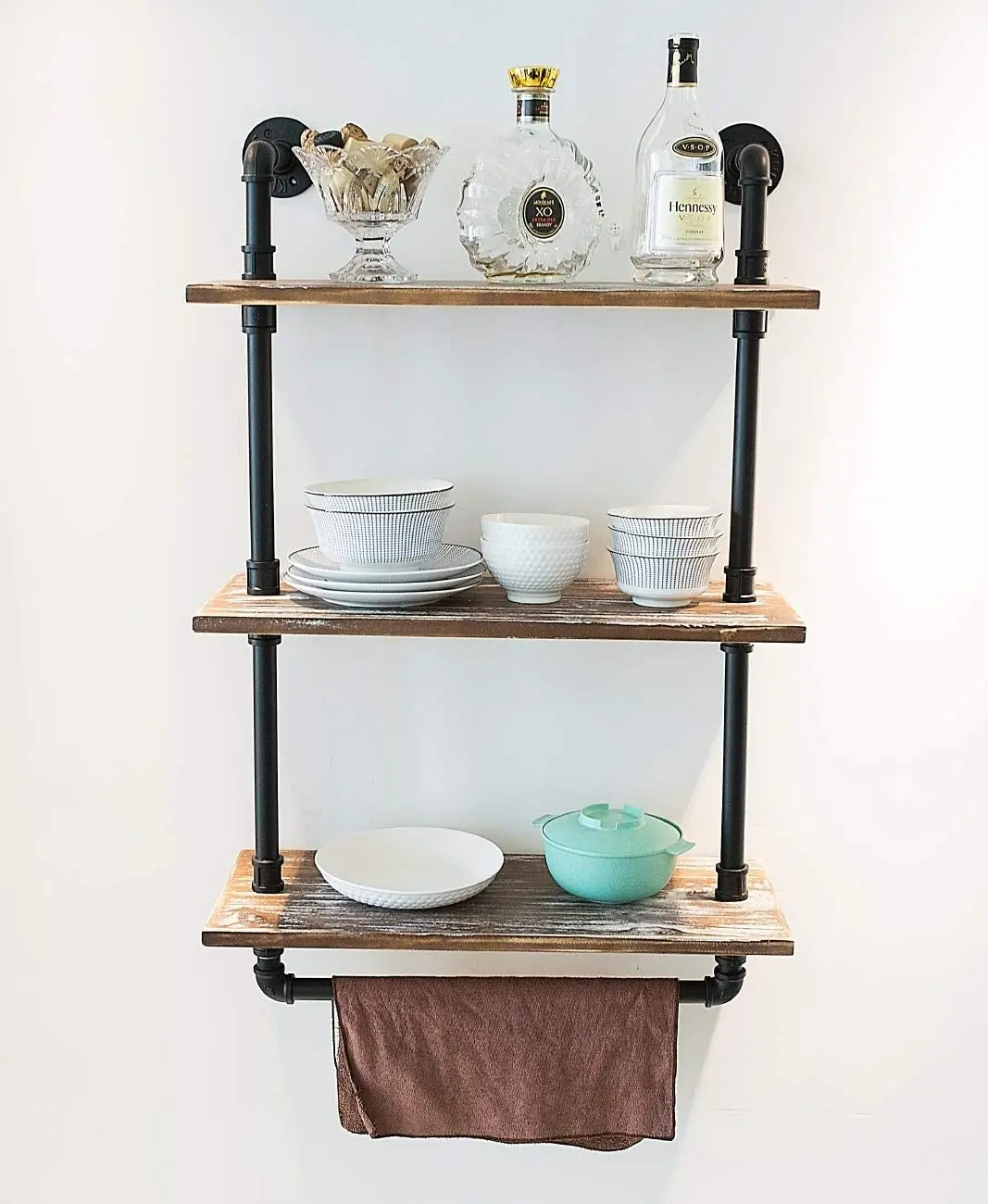 6-tier Black Industrial Pipe Shelf - Rustic Wood Wall Storage