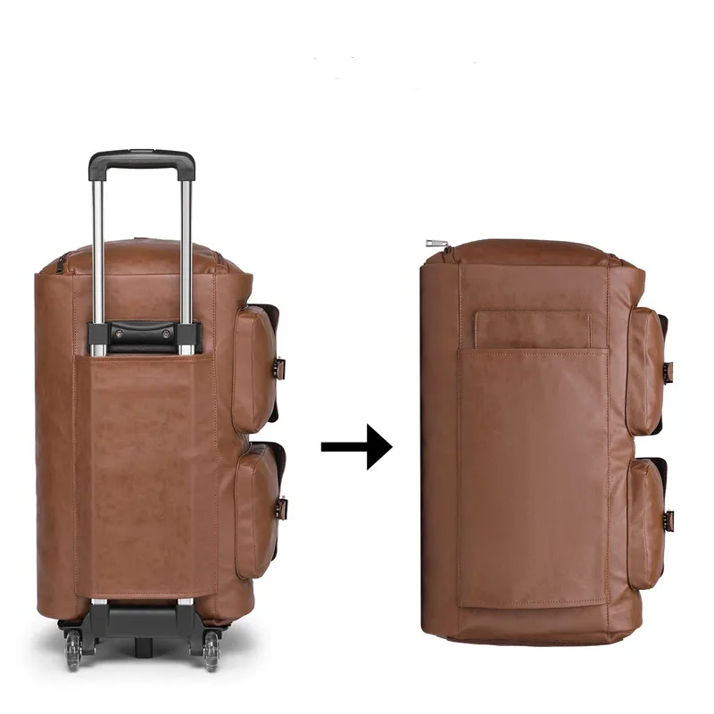 Pu Leather Rolling Duffle Bag With Wheels Rolling Garment Bags For ...