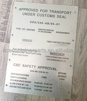 Stainless Steel Corrosion Preventive Iso Shipping Container Csc Plate ...