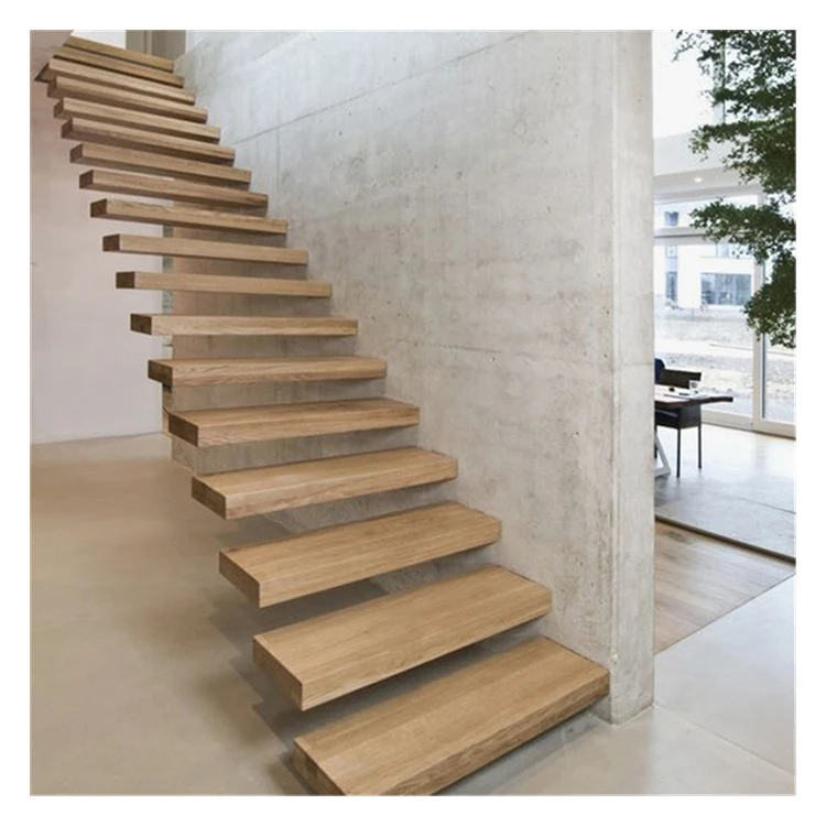 Invisible Stringer Wooden Treads Steps Floating Staircase Cable Railing ...
