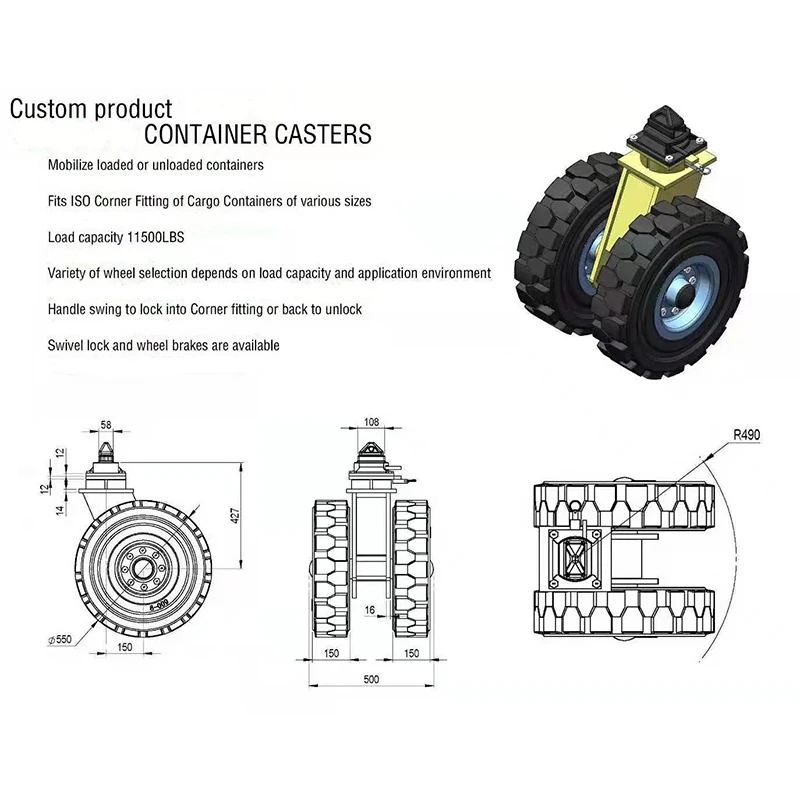 Super Heavy Duty Castor Wheels Rubber Tire Iso Shipping Container ...