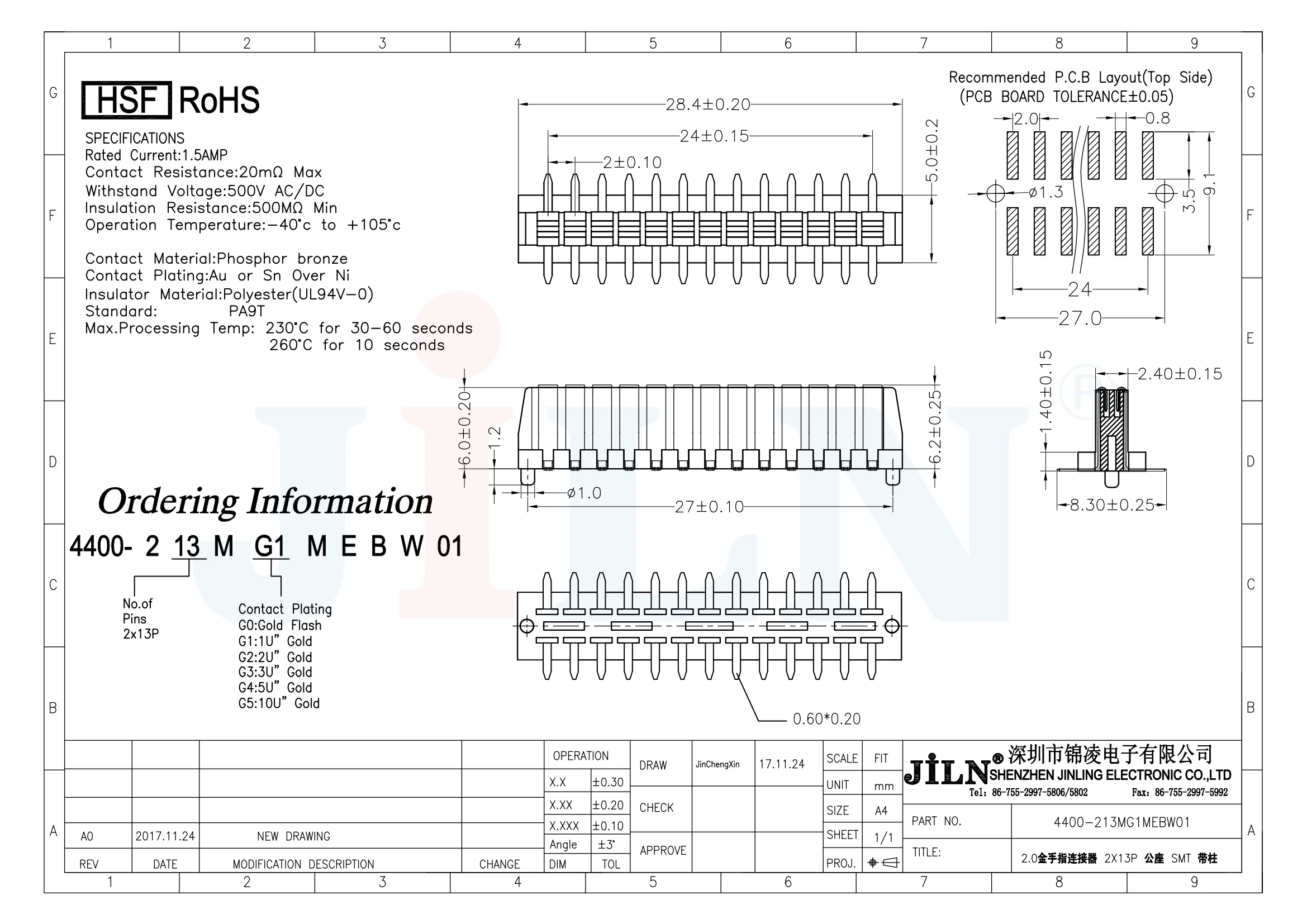 Jinling Card Edge Connectors - Reliable Double Single Row