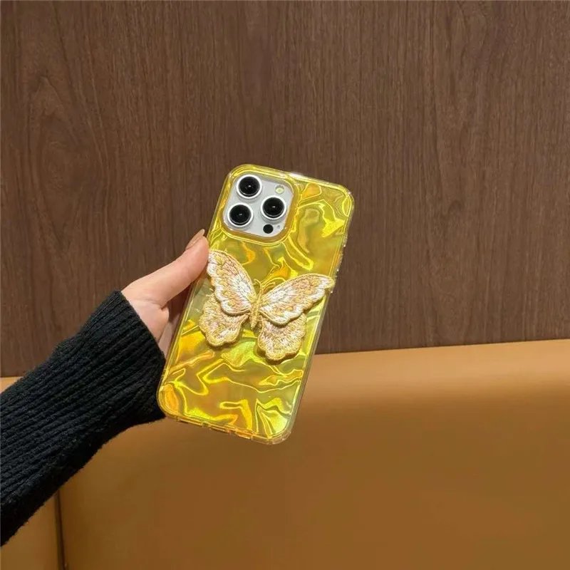 Ins Sparkling Gold Butterfly Luxury Laser Shockproof Bumper Girl Back ...