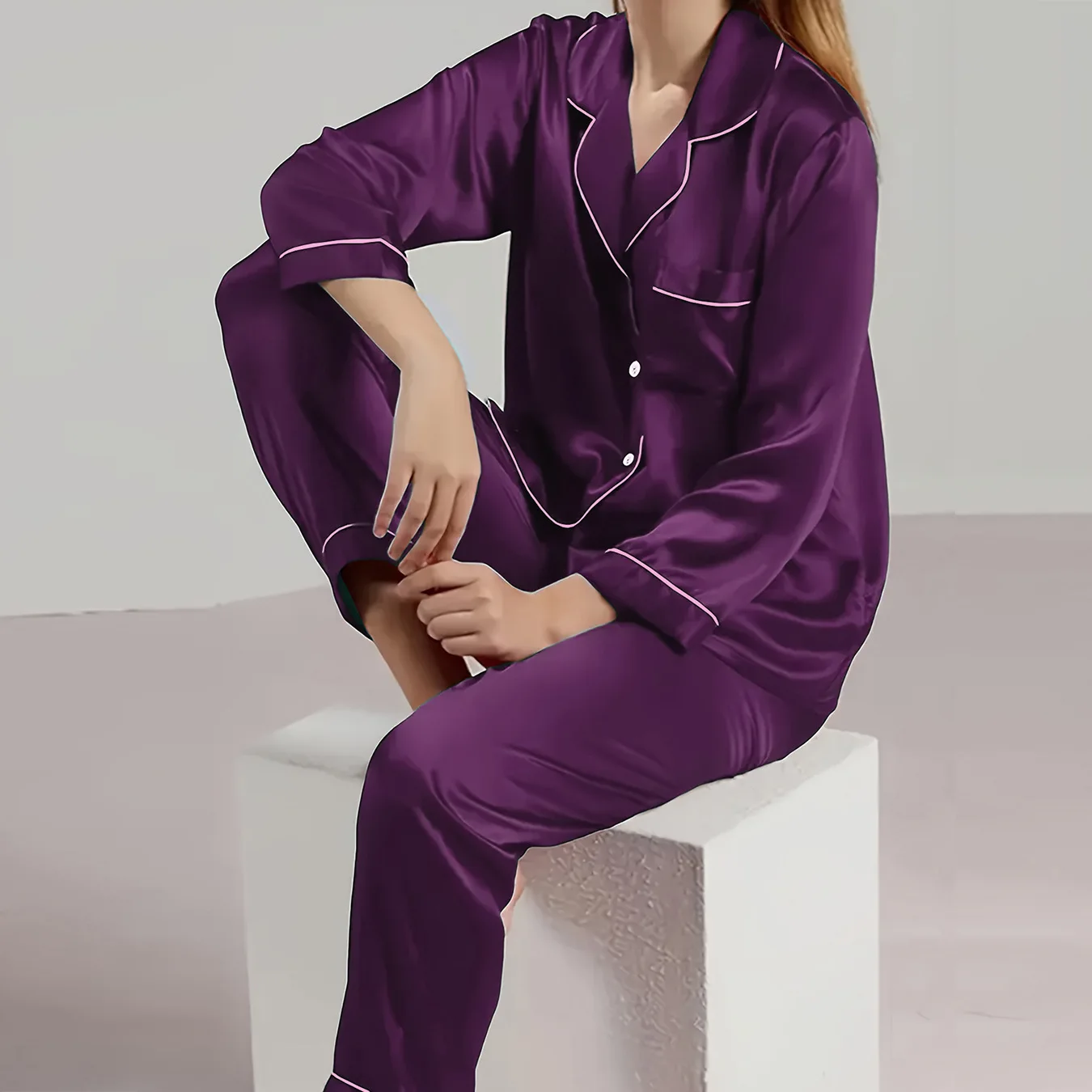High Quality Long Sleeve Satin Pyjamas Sets Casual Home Suit Wear For ...
