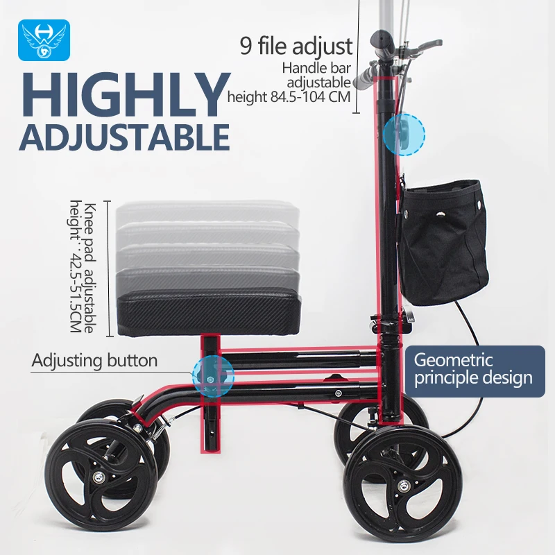 Folding Knee Walker 4-Wheel Scooter With Basket & Drum Brake ...