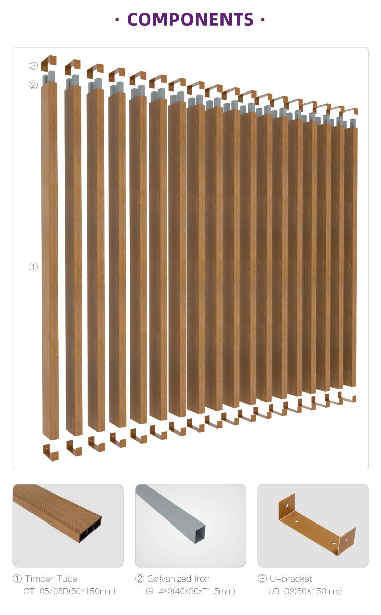 Oak Wood Louver WPC TIMBER TUBE Baffle Ceiling Partition