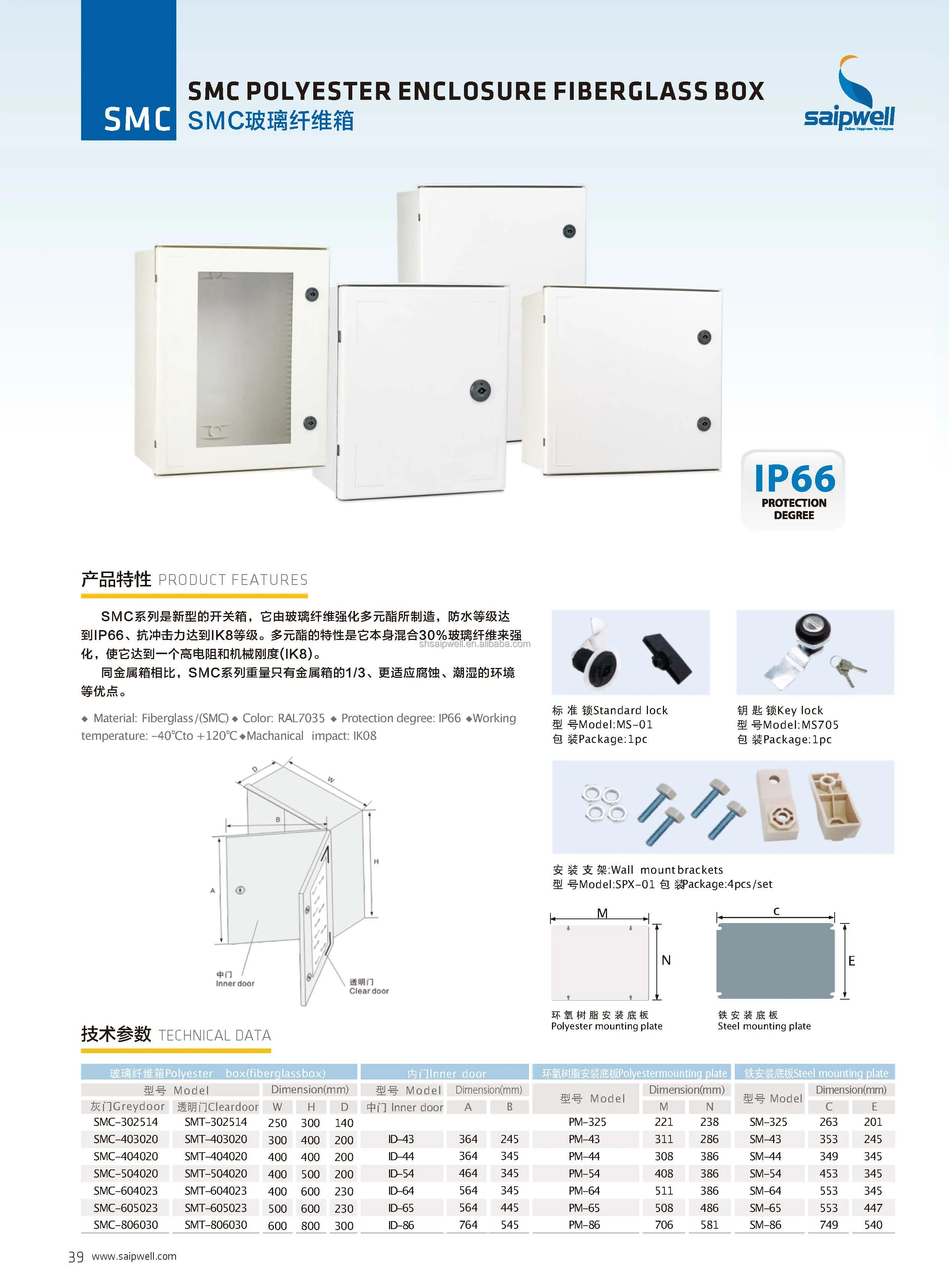 Saipwell IP66 Fiberglass Box SMC Enclosure FRP Ployster SMC Enclosure ...