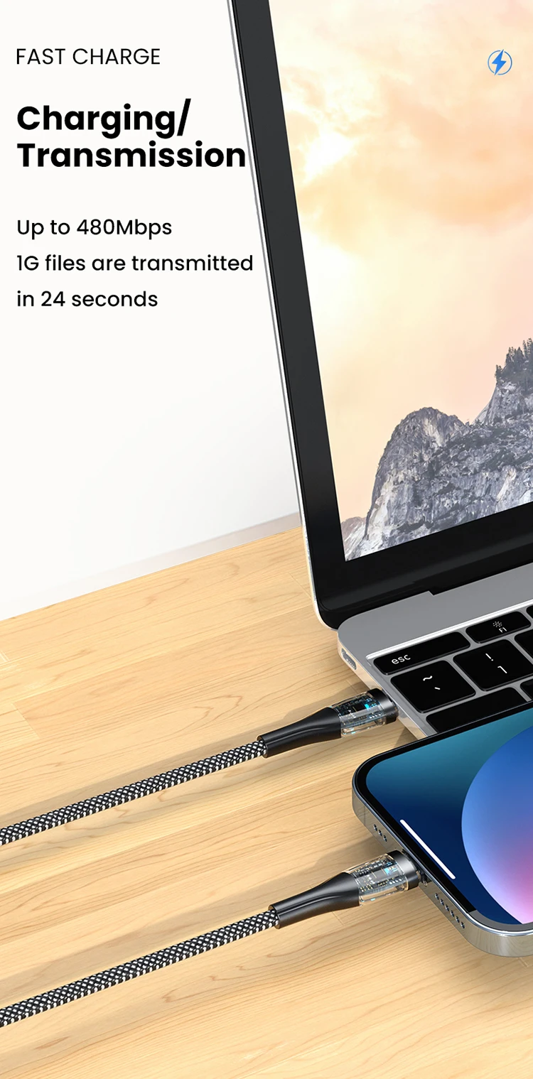 Nylon Visual Data Cable Transparent C To C 1.2 Meter Black Type-c Micro ...