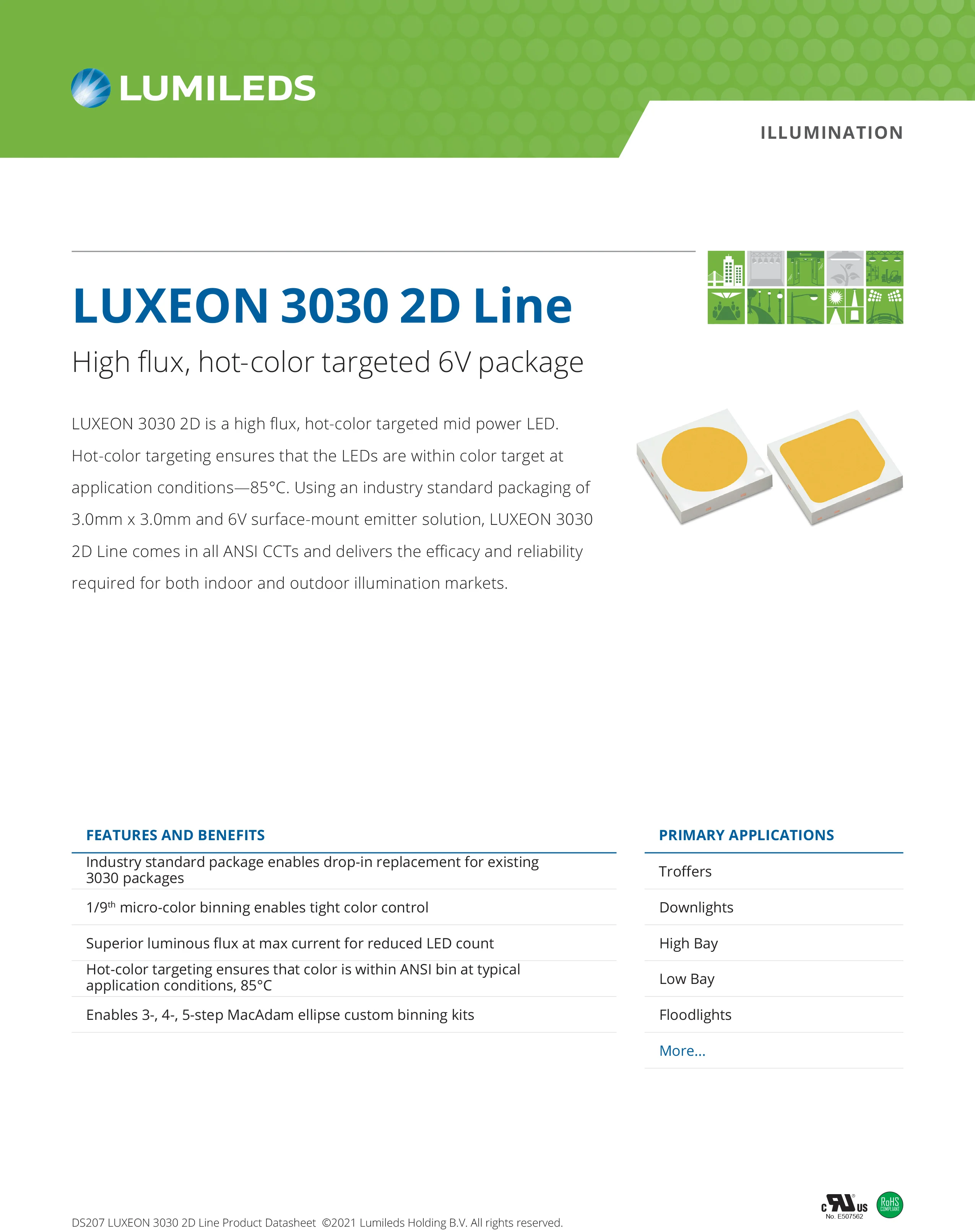 Lumiieds 3030 2d Led L130-5070003000w21 Luxeon Cool White 5000k Leds 6 ...