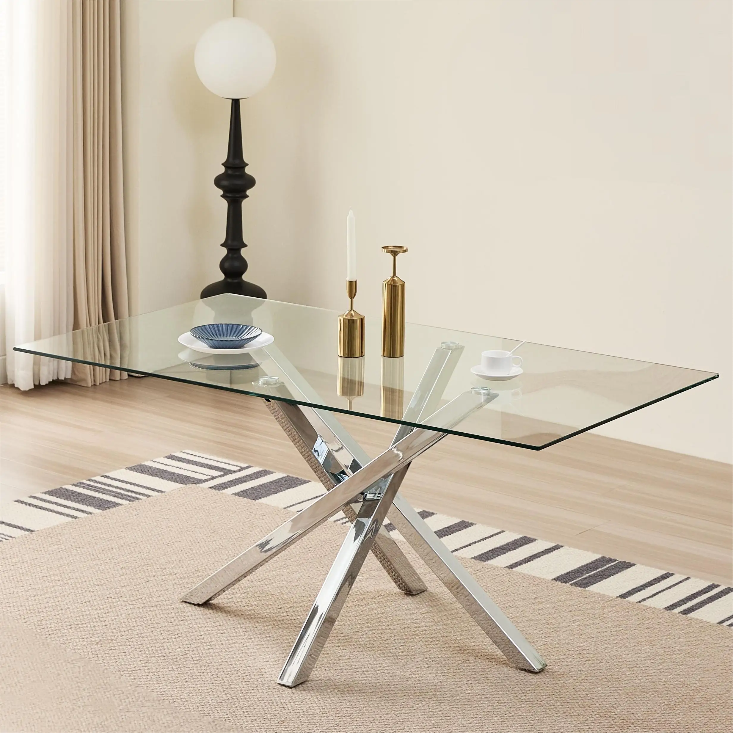 Luxury Modern Dining Room Set Gold & Silver Plated Table with 4-6 ...
