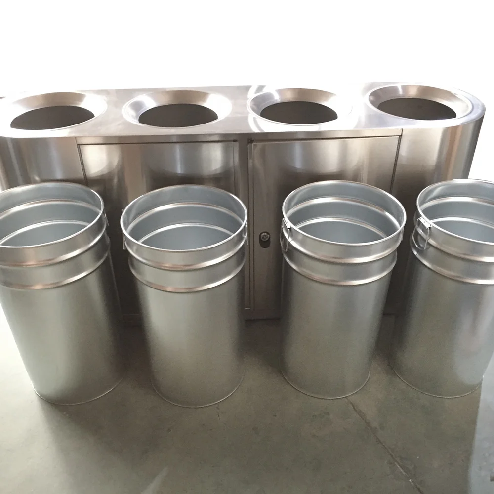 Hotel Stainless Steel 4 Compartments Recycle Bin Commercial Trash Can 4 ...