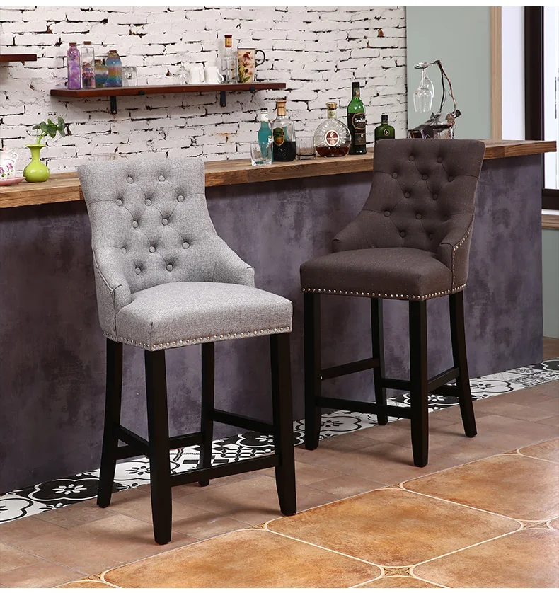 European Style Retro Solid Wood Fabric Bar Stools Wholesale Home High ...