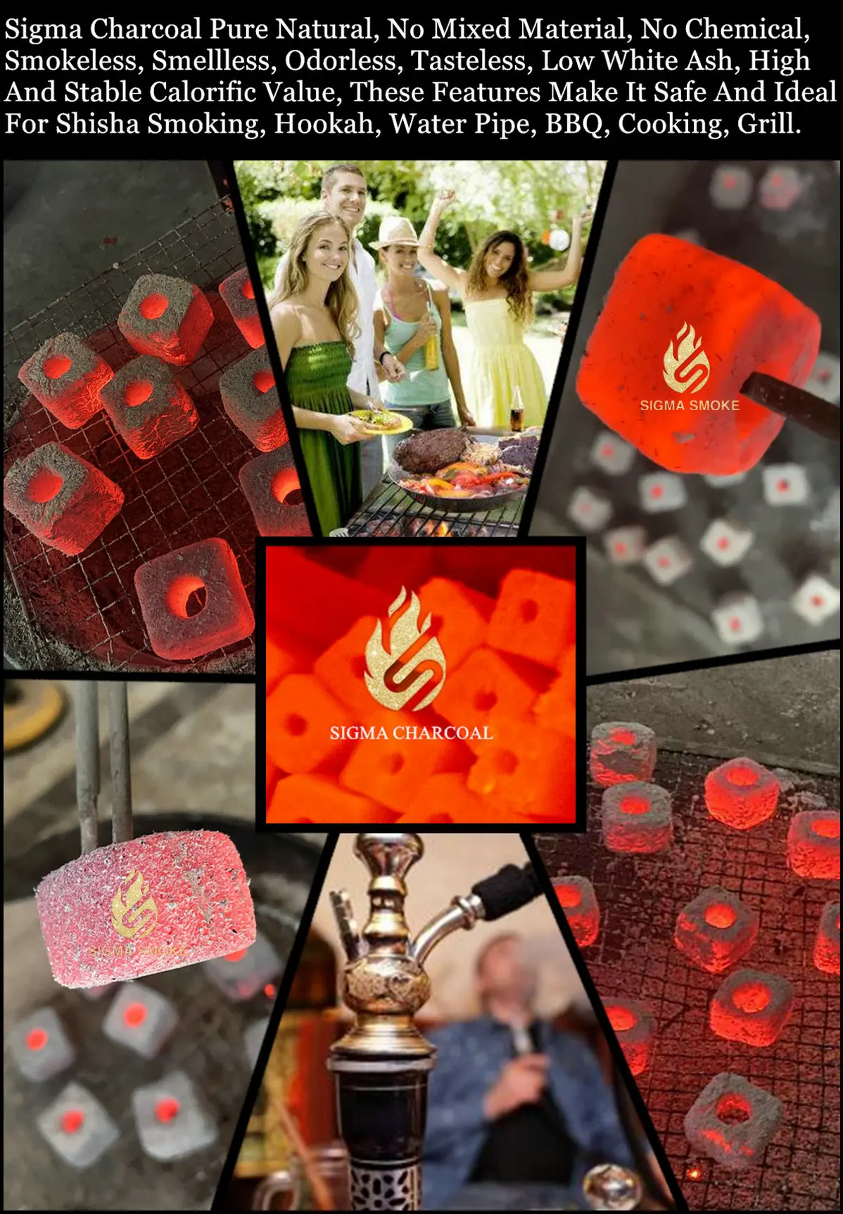 Sigma 100% Bamboo Sawdust Natural Shisha Hookah Charcoal