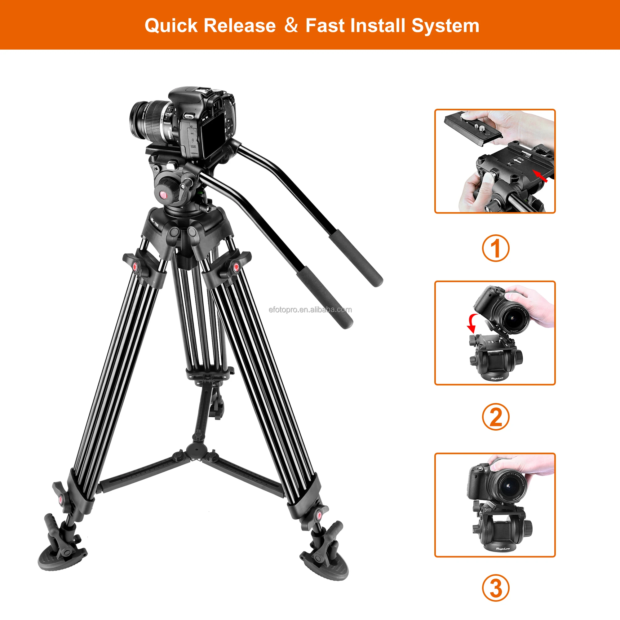 2023 Aluminum Telescoping Flexible Heavy Duty Professional Fluid Head ...