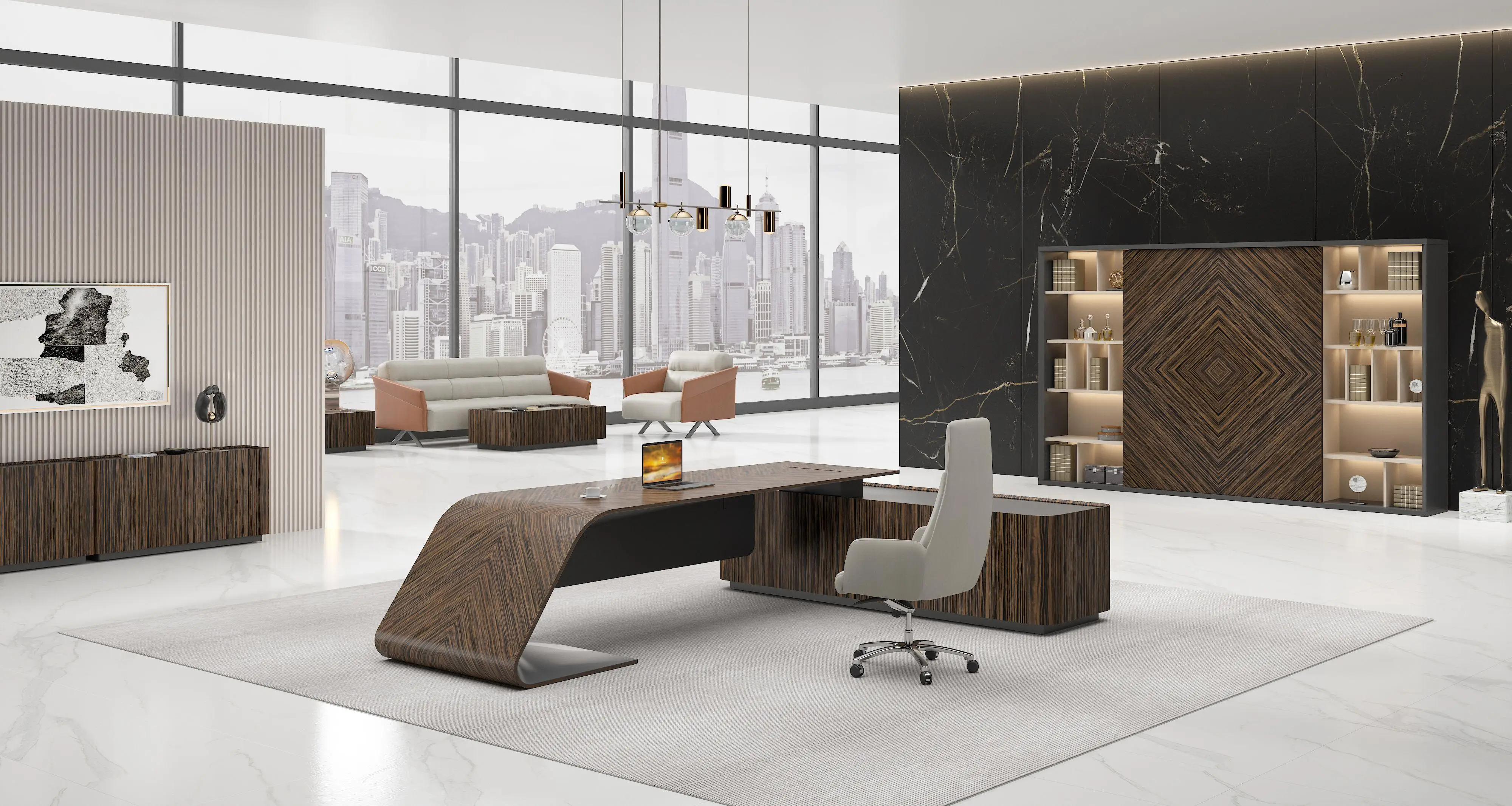 Luxurious Boss Office Desk - Modern Executive Furniture in Ebony & Gray ...