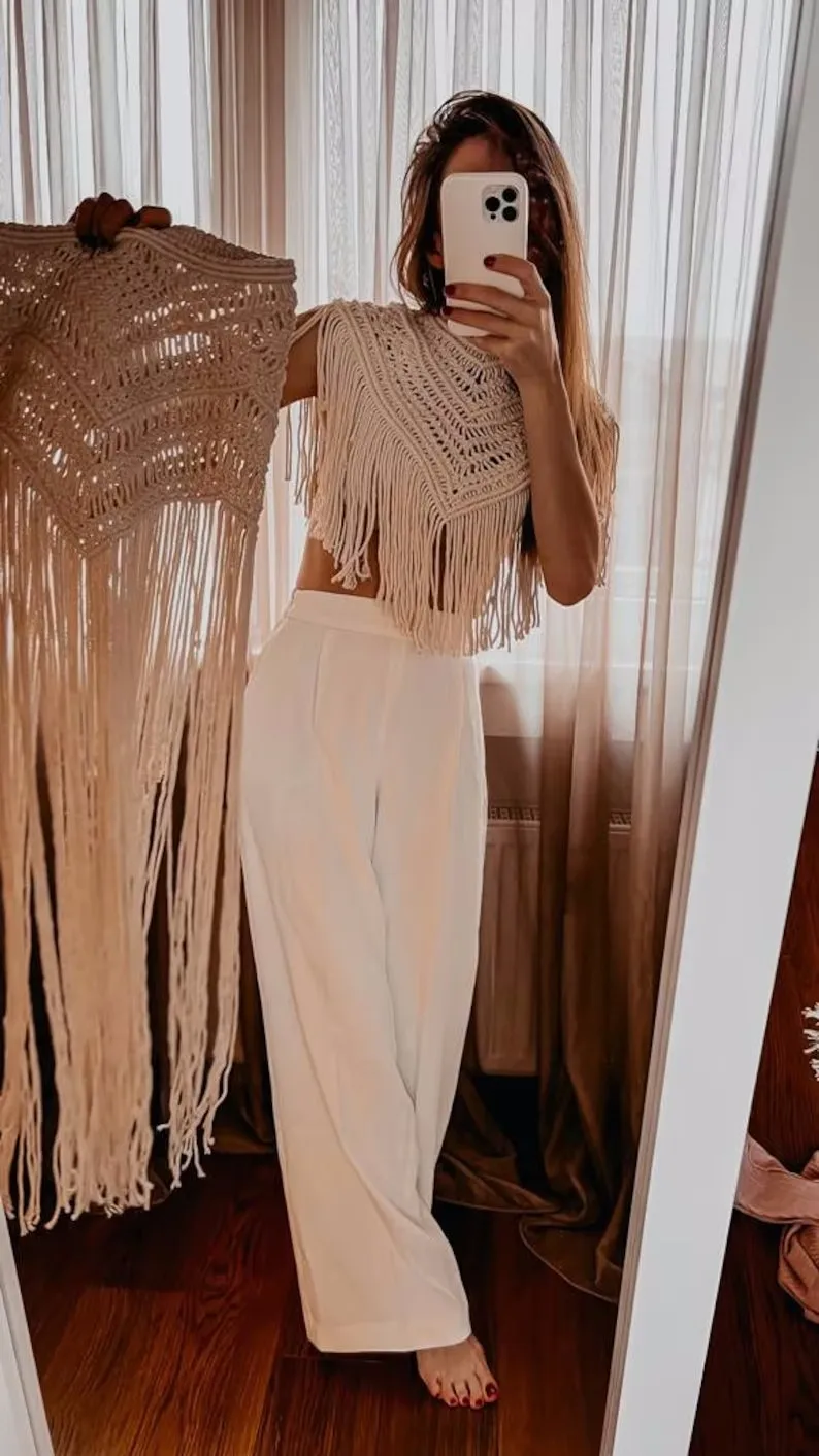 2023 New Fashion Handmade Macrame Clothes Maternity Top Macrame Swim ...