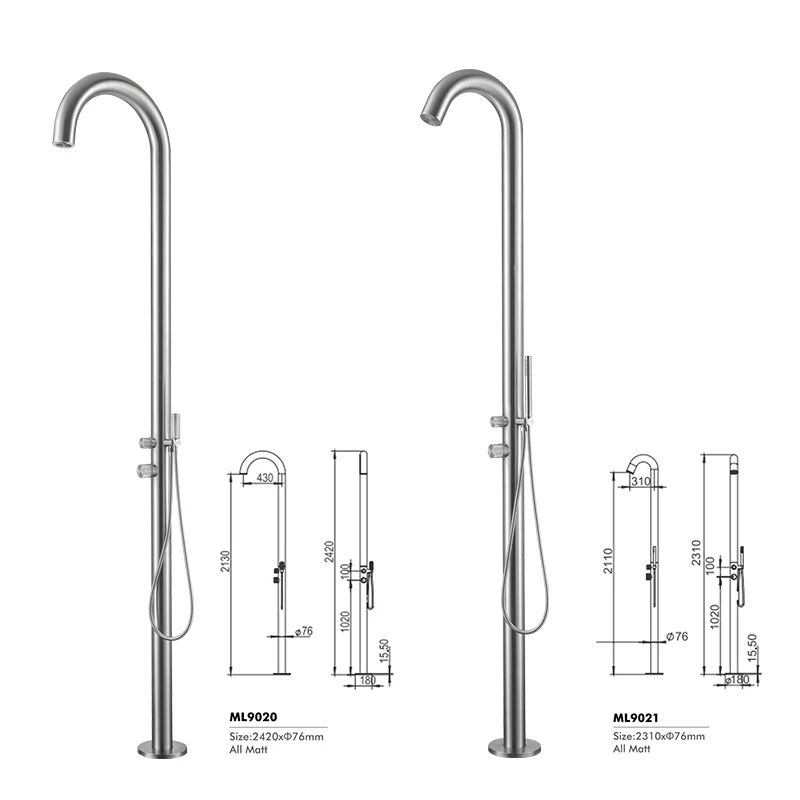 Freestanding Outdoor Shower Fixtures with Overhead & Handheld