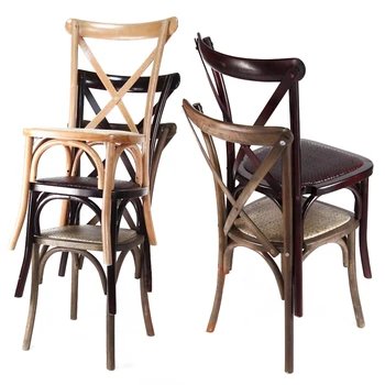 Nordic French Retro Back Fork Solid Wood Chair,Stackable Dining Rattan ...