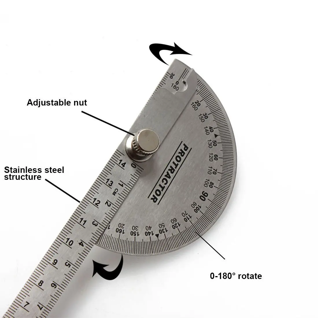 Stainless Steel Protractor 180 Degrees Angle Ruler Finder 140mm Metric ...