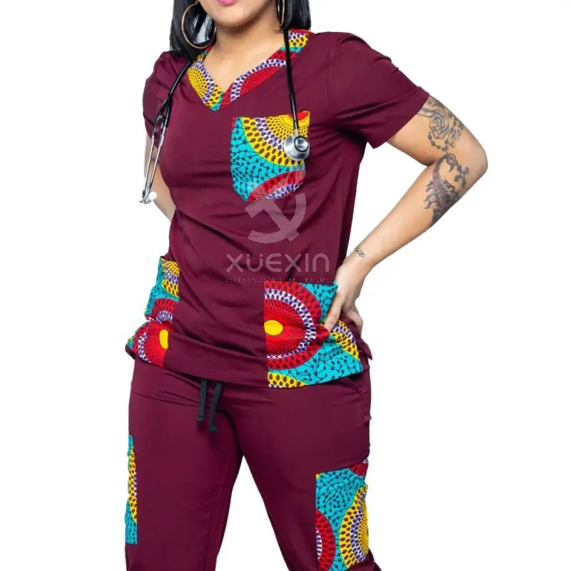 Medics African Print Scrubs Tops and Pants - Women's Sets